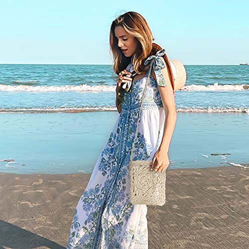 JOSEKO Straw Crossbody Bag Women Weave Shoulder Bag Summer Beach Wicker Purse
