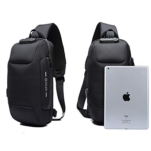 Wisfruit Anti Theft Sling Bag with USB Charging Port Casual Lightweight Chest Crossbody Daypack Waterproof (dark gray)