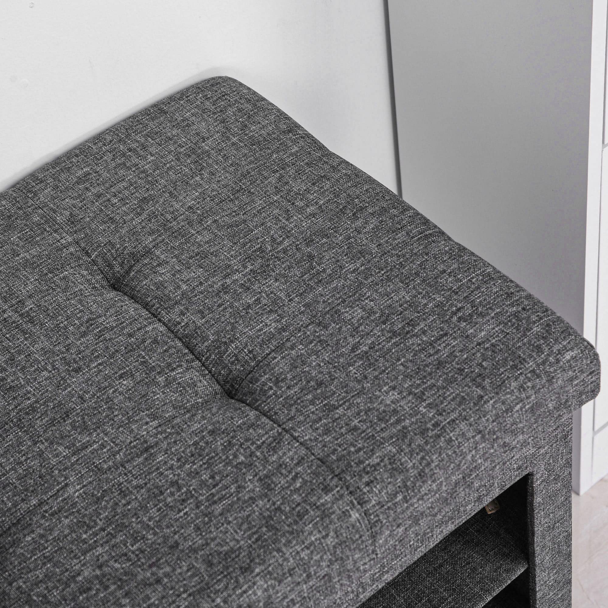 HOMCOM Modern Folding Shoe Storage Bench with Flipping Lid, Ottoman Bench for Bedroom & Hallway with 9 Cubes, Gray