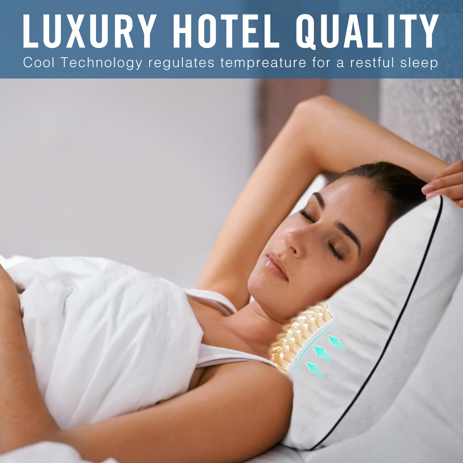 HIMOON Bed Pillows for Sleeping Standard Size 2 Pack,Cooling Hotel Quality Down Alternative Pillows for Side Back and Stomach Sleepers(White