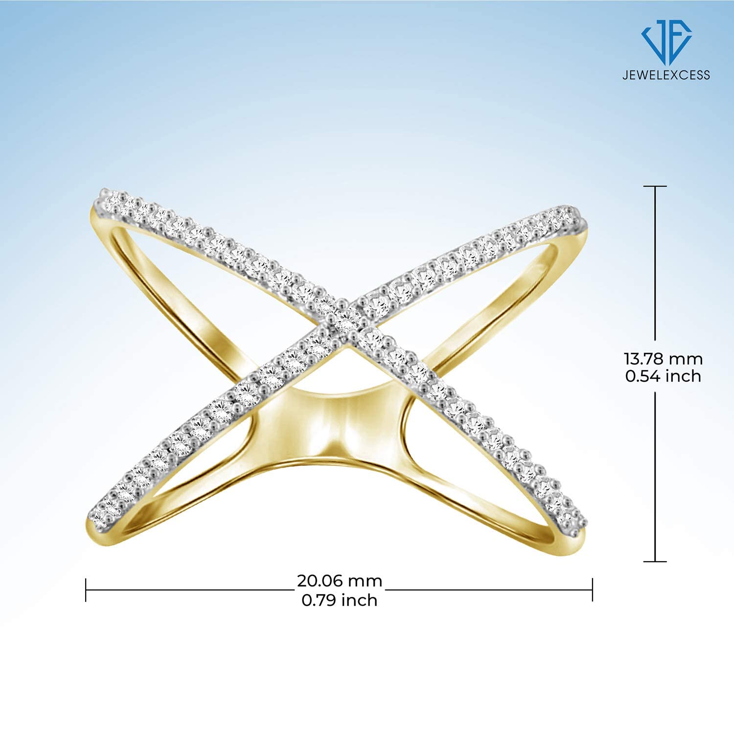 JEWELEXCESS 14K Gold over Silver Criss Cross Ring β 1/7 Carat White Diamond Ring with 14K Gold over Silver X Ring β Real Diamond Criss Cross Ring with Hypoallergenic Gold Plating Ring Band