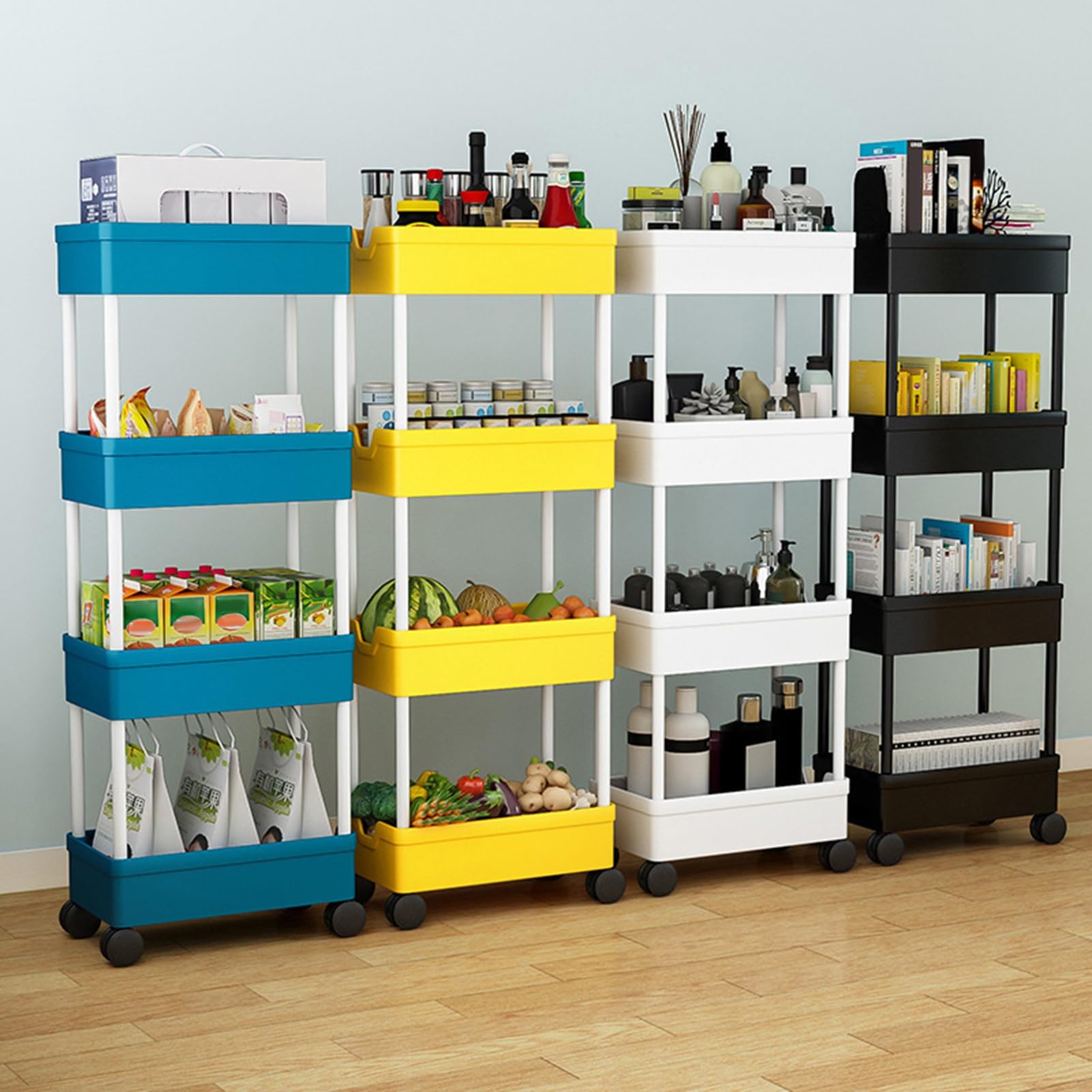 Hesitroad Storage Shelving,4-Tier Heavy Duty Storage Shelves with 360-Degree Wheels Versatile Rolling Cart Space-Saving Removable Multi-Tier Shelf for Storage Shelving Unit for Warehouse Pantry Basem