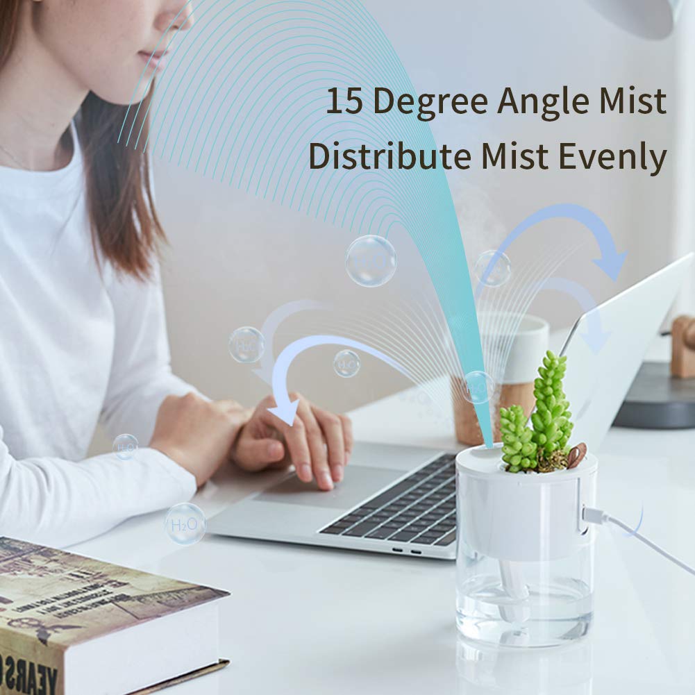 Humidifiers, DCMEKA Mini Small Humidifier for Bedroom, USB Cool Mist Humidifier for Plants, Personal Portable Humidifier with Night Light for baby, office, Whisper Quiet, 4H Timed Auto-off(White)