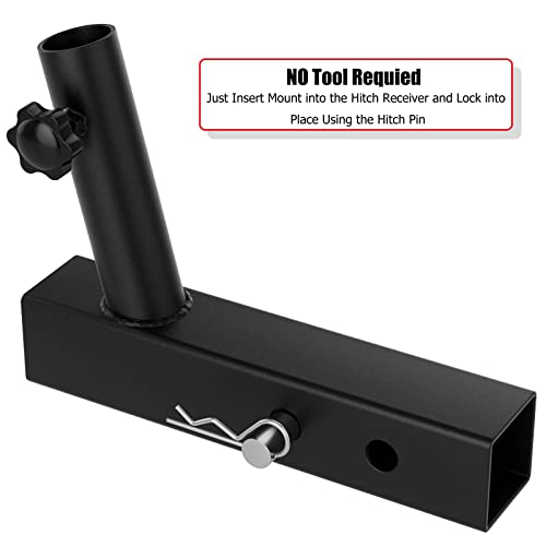Universal 2 Inches Hitch Flag Pole Holder - Compatible with Jeep, SUV, RV, Pickup, Truck, Camper, Trailer. Anti-Wobble Screws and The Angled Holder Design