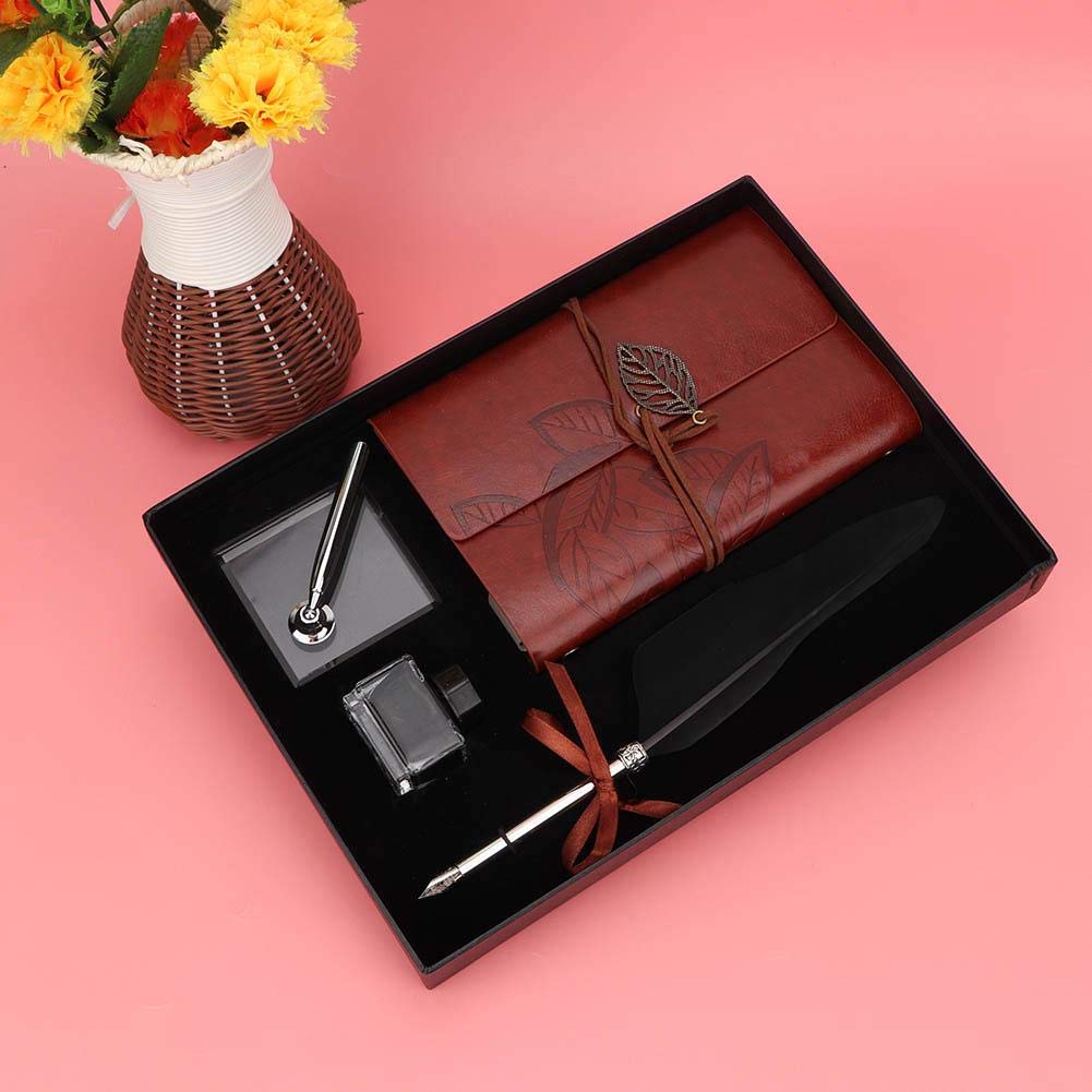 Hztyyier Calligraphy Dip Pen, Quill Pen Set with Business Journal Notebook, Black Ink and Penholder in Gift Box (Black)