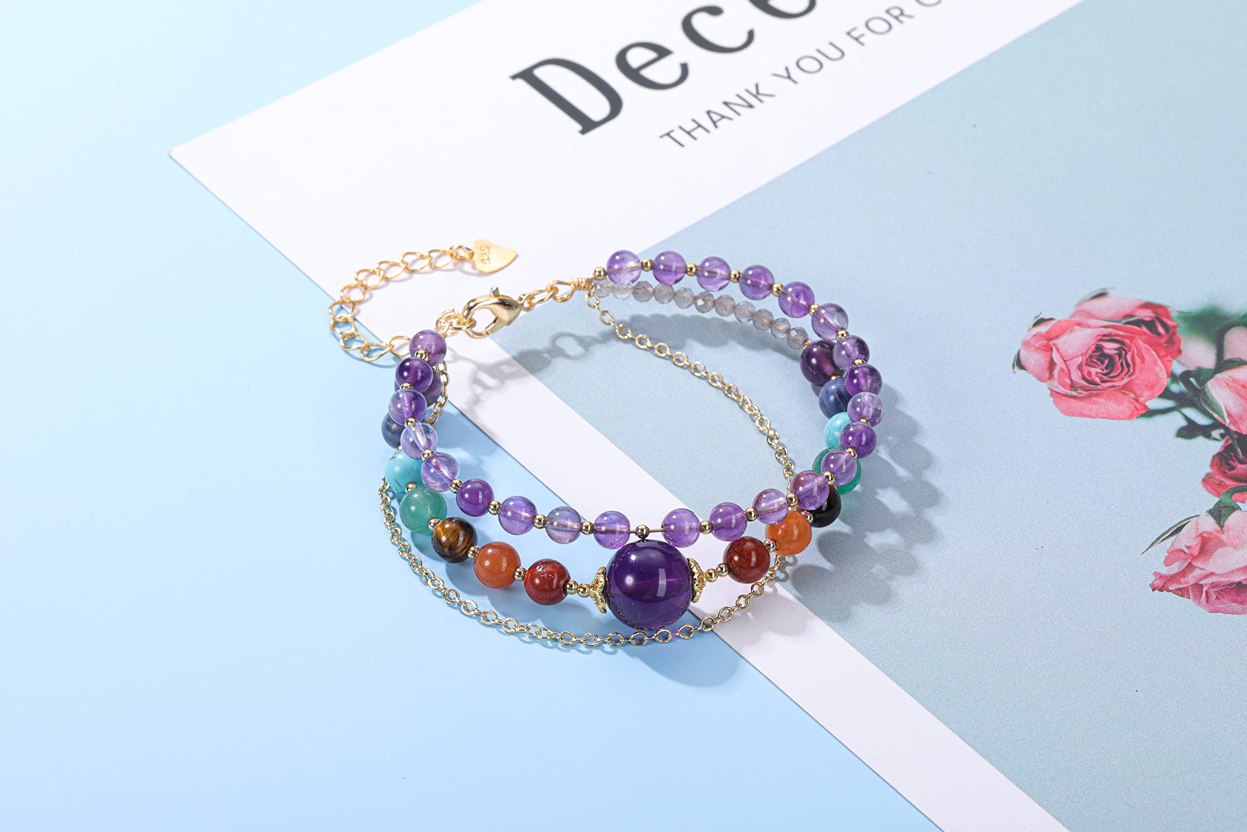 MANIFO 7 Chakra Healing Crystal Stone Bracelet Amethyst Crystals Gemstones Bead Link Bracelets Jewelry for Women