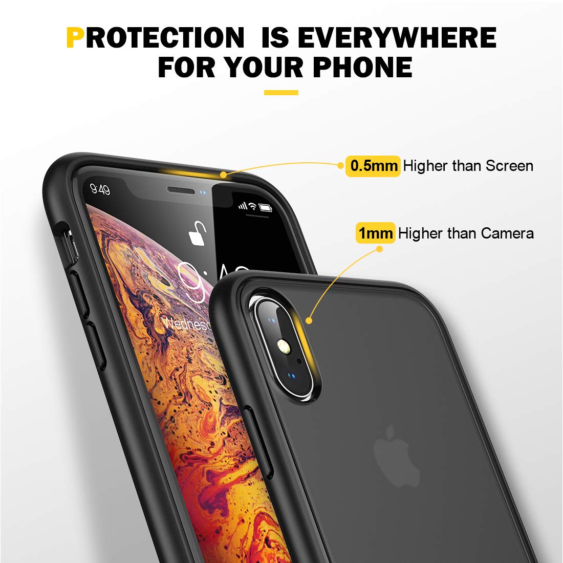 Humixx Shockproof Series for iPhone Xs Max Case Cover [ Military Grade Drop Tested ] [Upgraded Nano Materials] Translucent Matte Case with Soft Edges, Slim Fit and Anti-Drop Protection Case - Black