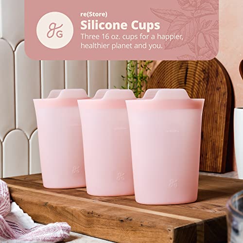 Greater Goods Reusable Silicone Containers for Food Storage, BPA- Free, Microwave, and Oven Safe, Pink, 16 Oz (1 Set of 3)