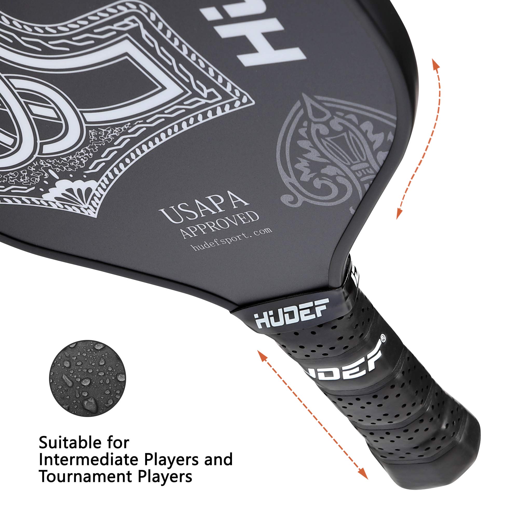 HUDEF Pickleball Paddle,Pickleball Paddles, Lightweight Graphite Carbon Fiber Face Pickleball Paddle Racquet Rackets Large Grip Long Handle,Honeycomb Core,Cushion Comfort Grip USAPA Approved