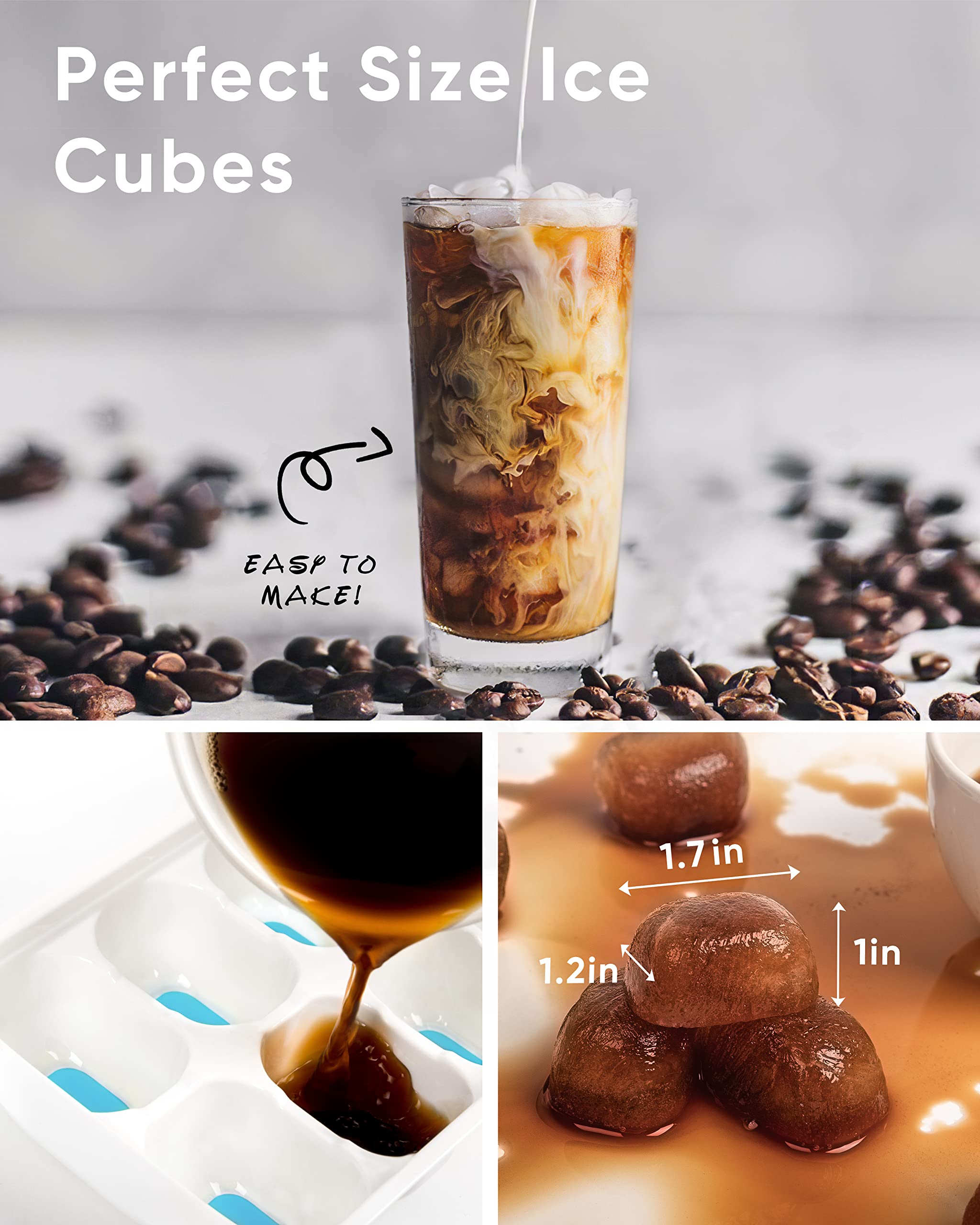 ICEXXP Ice Cube Trays for Freezer, 4 Pack Easy Release & Flexible Silicone Ice Cube Trays with Lids, BPA Free & Odor Free for Cocktail, Coffee, Stackable Plastic Ice Trays for Freezer with Covers