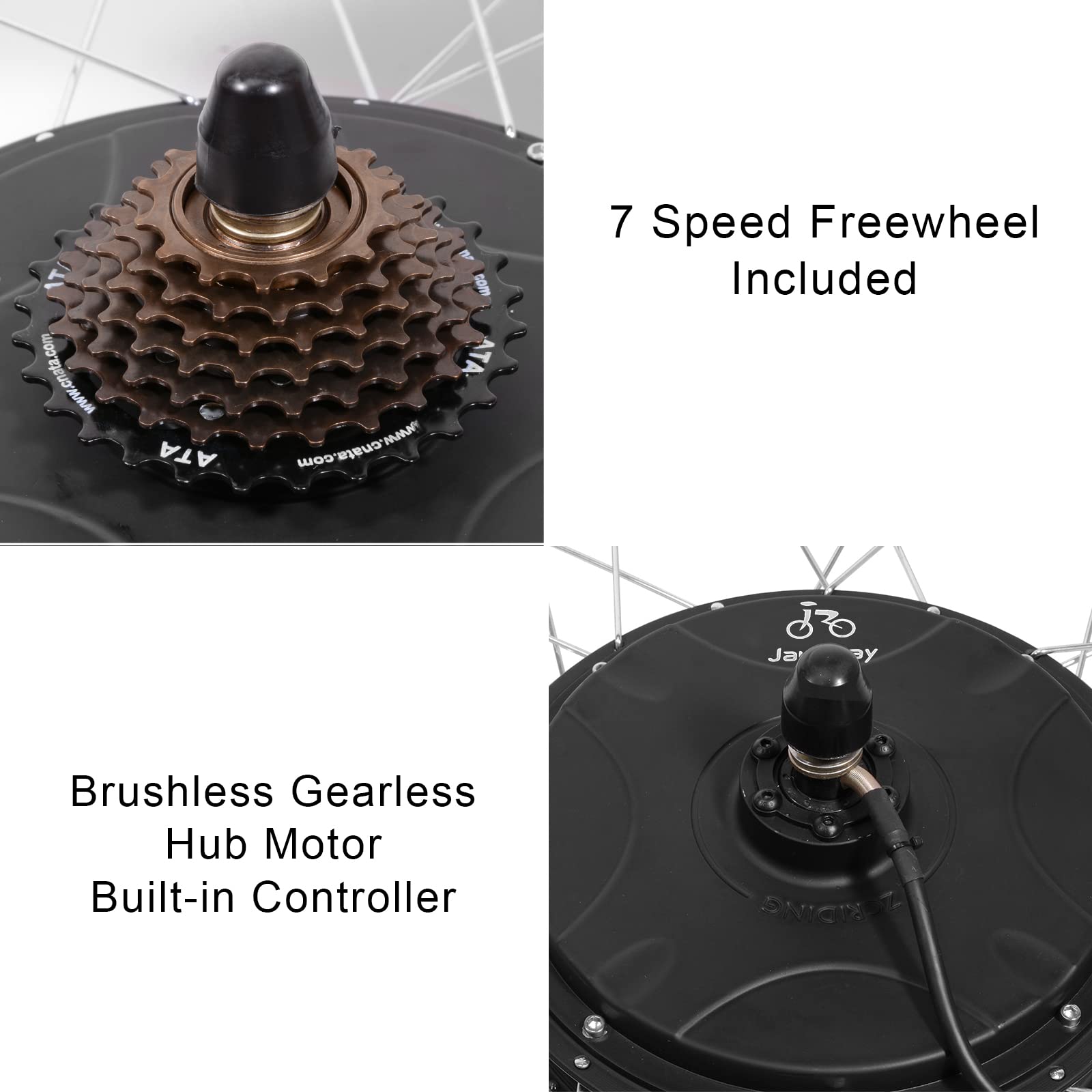 JAUOPAY Electric Bicycle Conversion Kit, 48V 1500W EBike Brushless Gearless Hub Motor, 22.5" Rear Wheel Frame for 26" x 1.95"~2.125" Tire, Build-in Dual Mode Controller Full Waterproof Kit