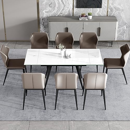 SIMTONAL Extendable Dining Tables, 71" Rectangular Kitchen Table with Sintered Stone Tabletop（Only Table）, White