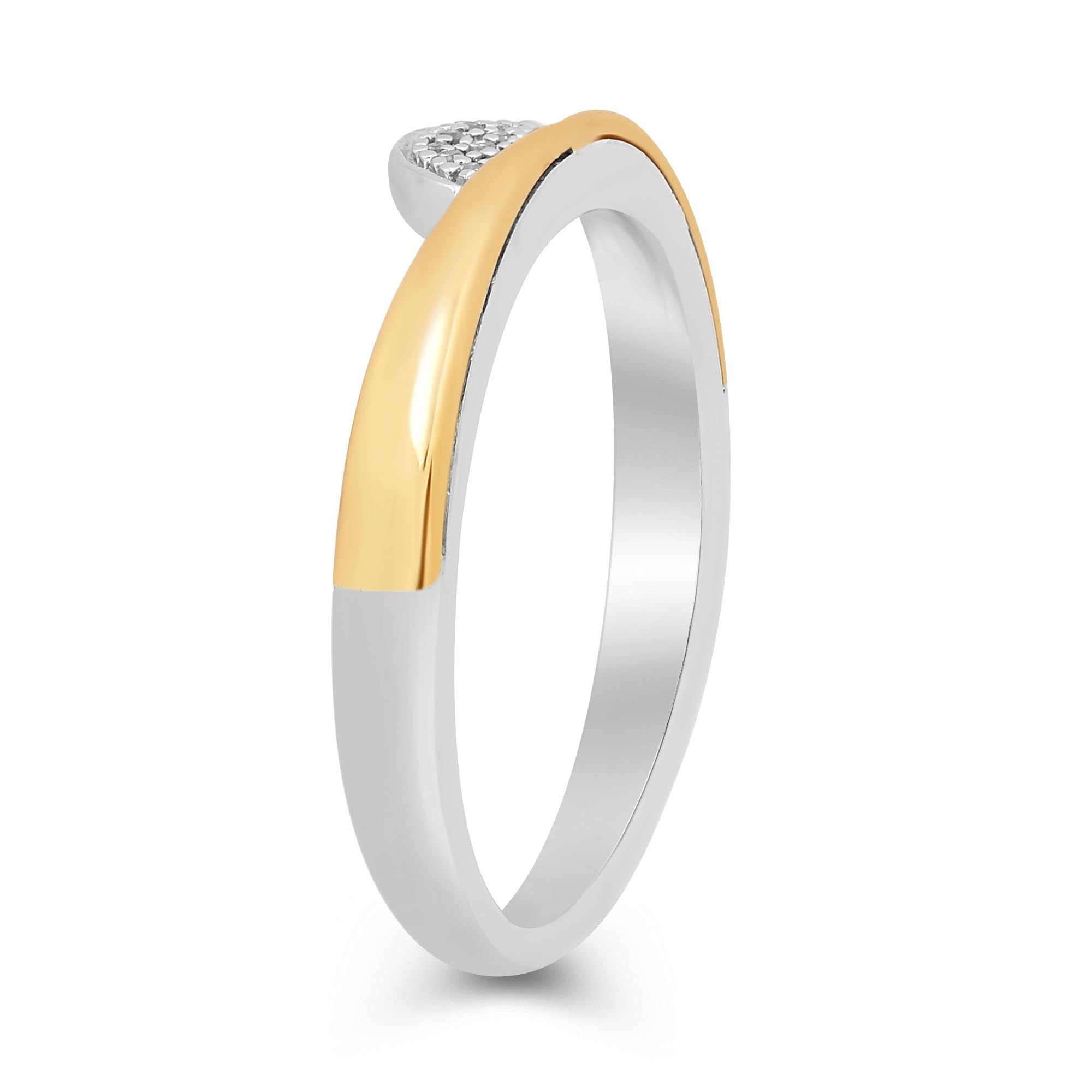 Jewelili 10K Yellow Gold and Sterling Silver Natural White Round Diamonds Anniversary Ring, Size 7