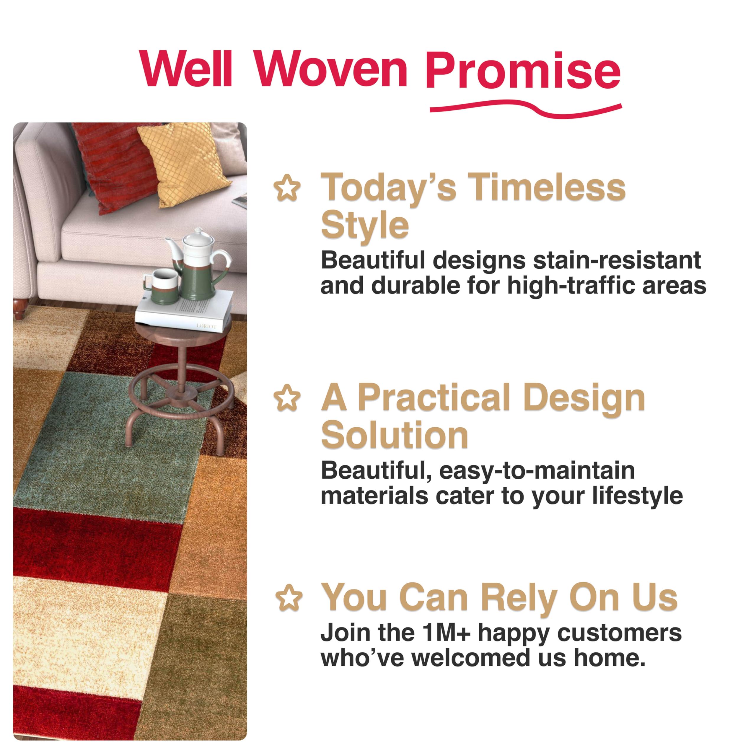 Well Woven Good Vibes Cecilia Multi Color Brown 7'10" x 9'10" Modern Area Rug for Living & Dining Room - Stain-Resistant, Hand-Carved, 3D Abstract Design