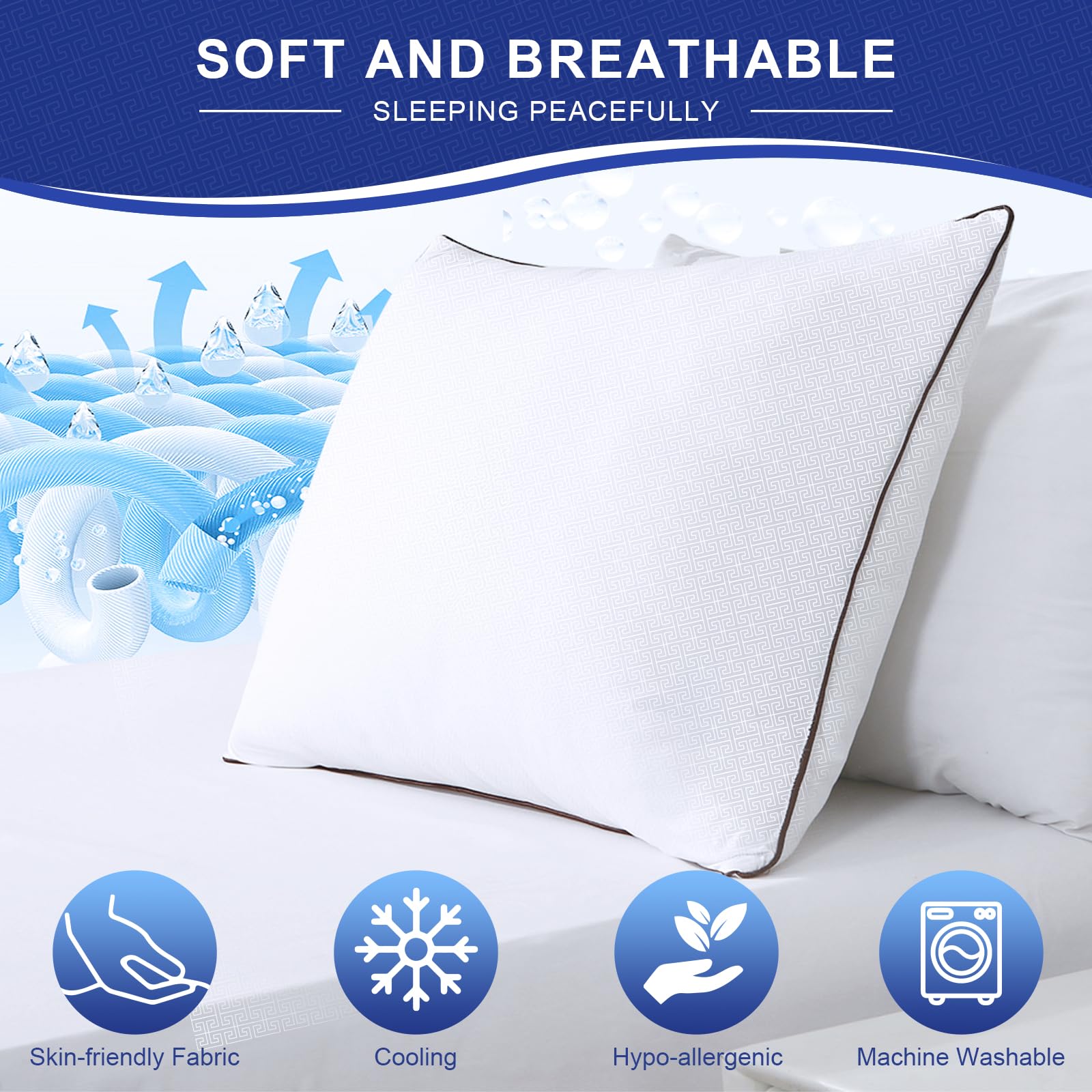 HUXMEYSON Pillows Queen Size Set of 2 for Sleeping - Cooling Down Alternative Bed Pillow for Back, Stomach or Side Sleepers, Hotel Collection Pillows, 20 x 30 Inches