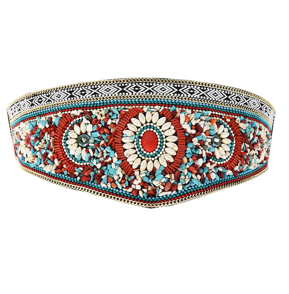 idealway Bohemian Women Belt Ethnic Beaded Elastic Strech Adjustable Belt Waist Belly Chain Body Jewelry