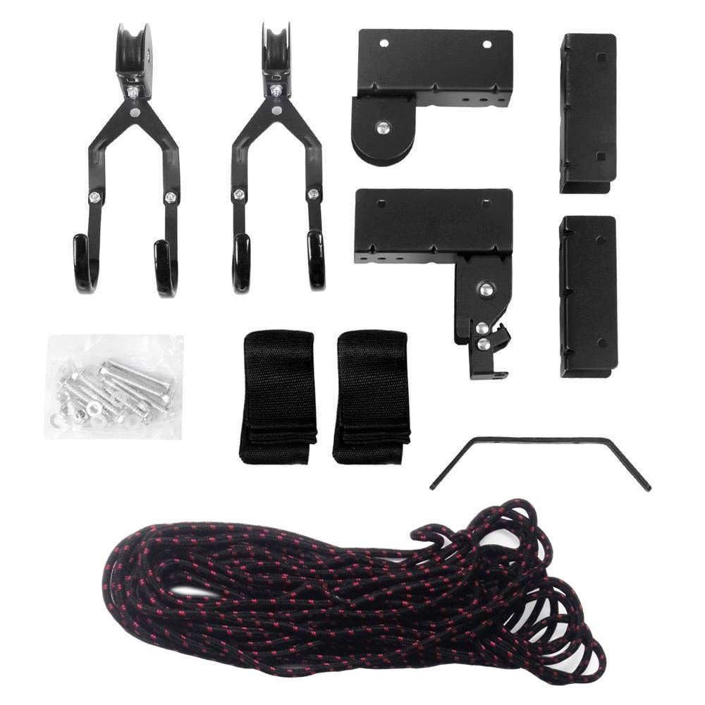 HUIMENG 2 Pack Kayak Hoist Bike Ceiling Lift Hoist Hanging 2 Pulley System for Bicycle, Paddleboard, Canoe and Ladder Storage Tool, black