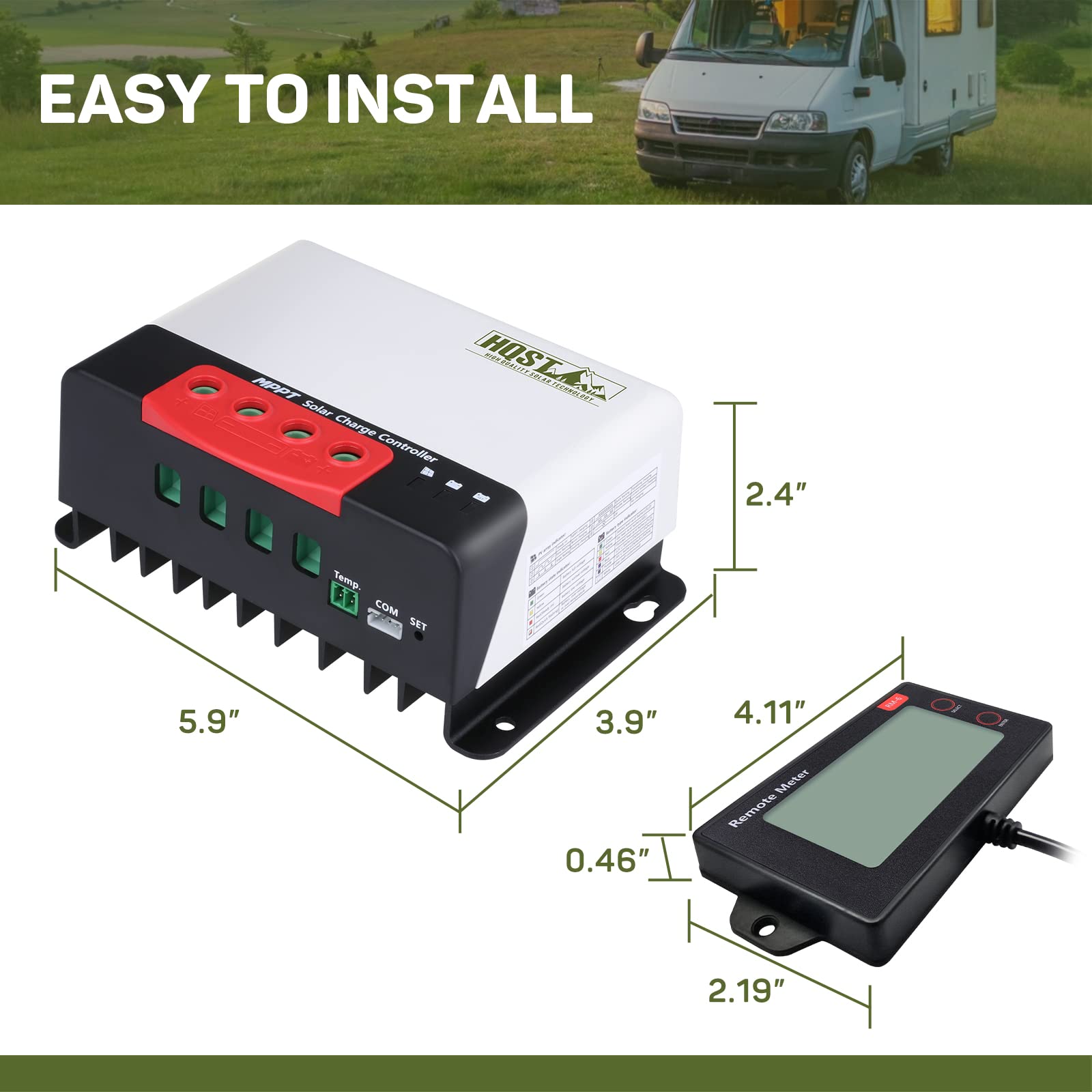 HQST HQST 20 Amp MPPT Solar Charge Controller with LCD Display Screen, 12V/24V Negative Grounded Controller DC Input MPPT Solar Panel Regulator for Sealed, Vented, Colloidal, Lithium Batteries