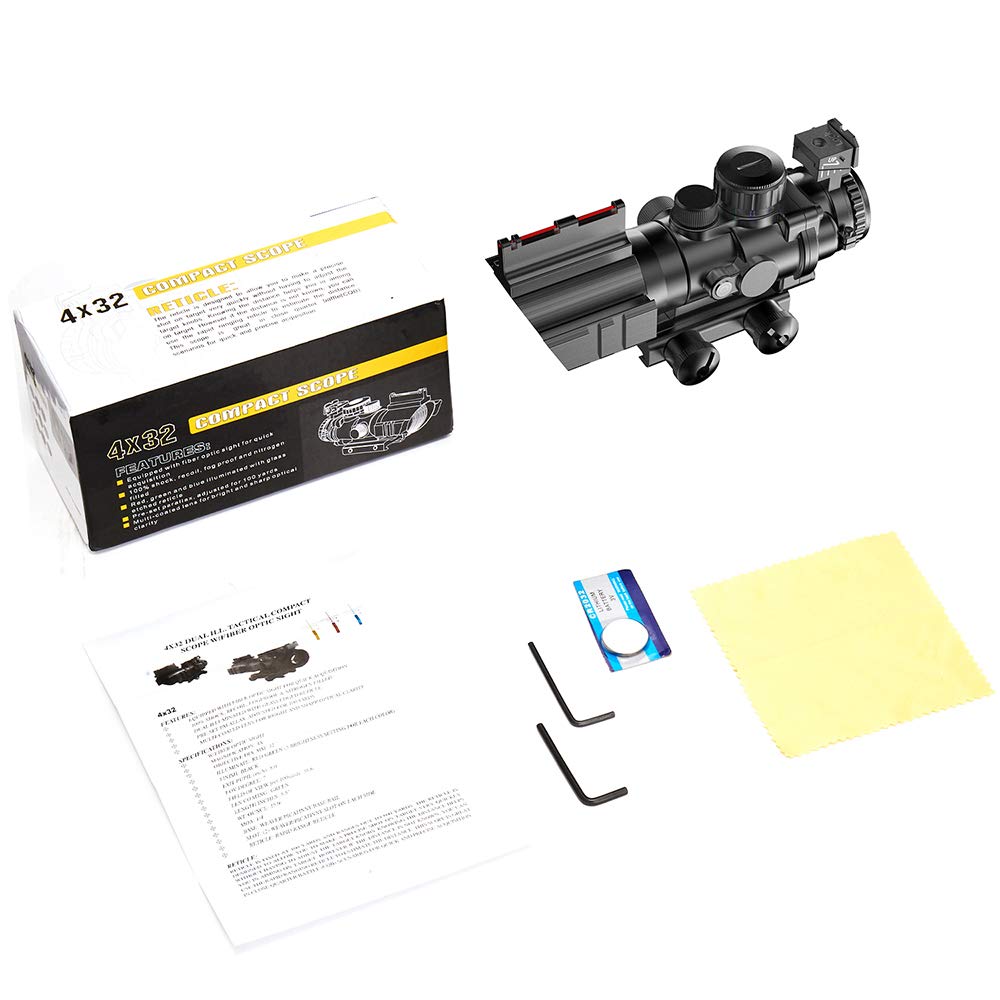 HIMIFOY Rifle Scope 4x32 Red & Green &Blue Illuminated Reticle Scope with Top Fiber Optic Sight