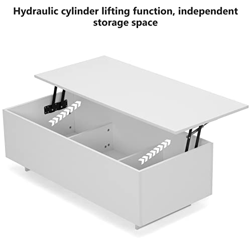 High Gloss Lift Top Table with Led Lights, Led Coffee Table with Storage Shelf and Hidden Compartment for Home Living Room Reception Room Office, White