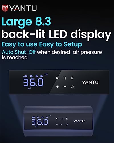 YANTU Cordless Tire Inflator Portable Air Compressor,12V Tire Pump Battery Powered, Dual Cylinder 2X Inflation, Air Pump for Inflatables with 8.3Inch Digital Large Screen for Off-Road/SUV/Pickup