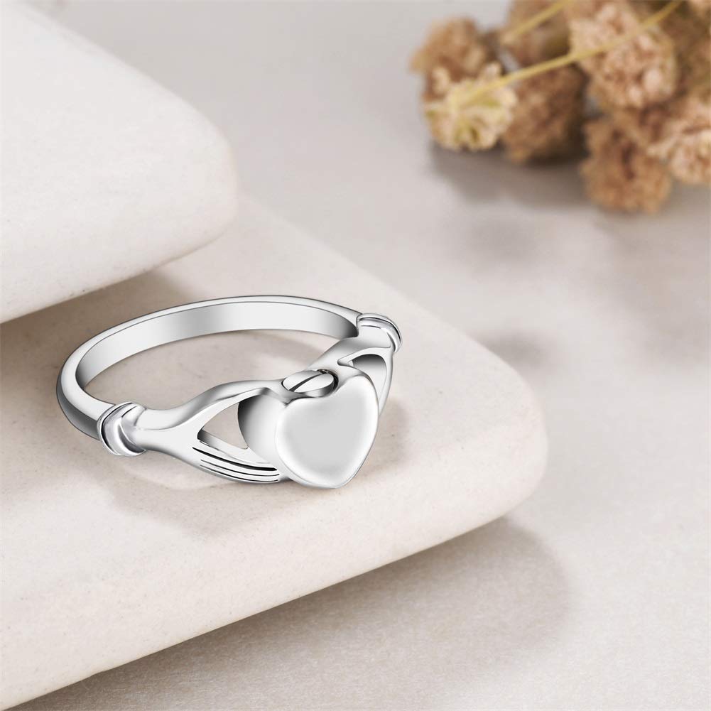HOUSWEETY Tiny Heart Cremation Urn Ring Hold Loved Ones Ashes for Women Finger Ring Memorial Jewelry Size 8