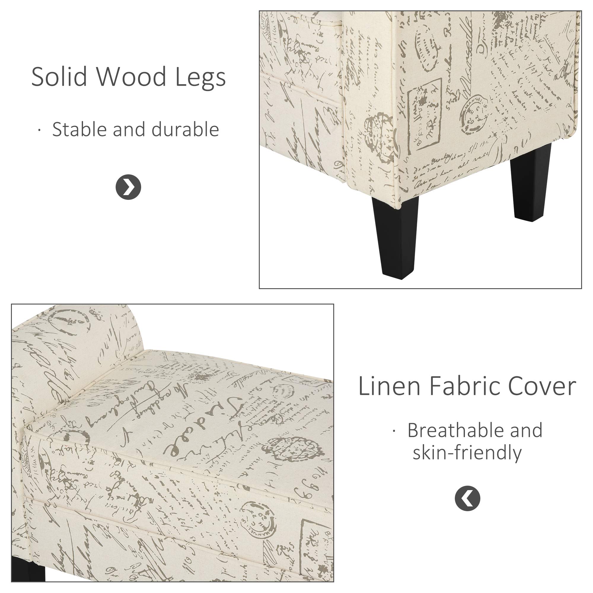 HOMCOM 42" Ottoman Bench, Modern Linen Armed Entryway Bench, Signature Print with Cream White Parchment Background