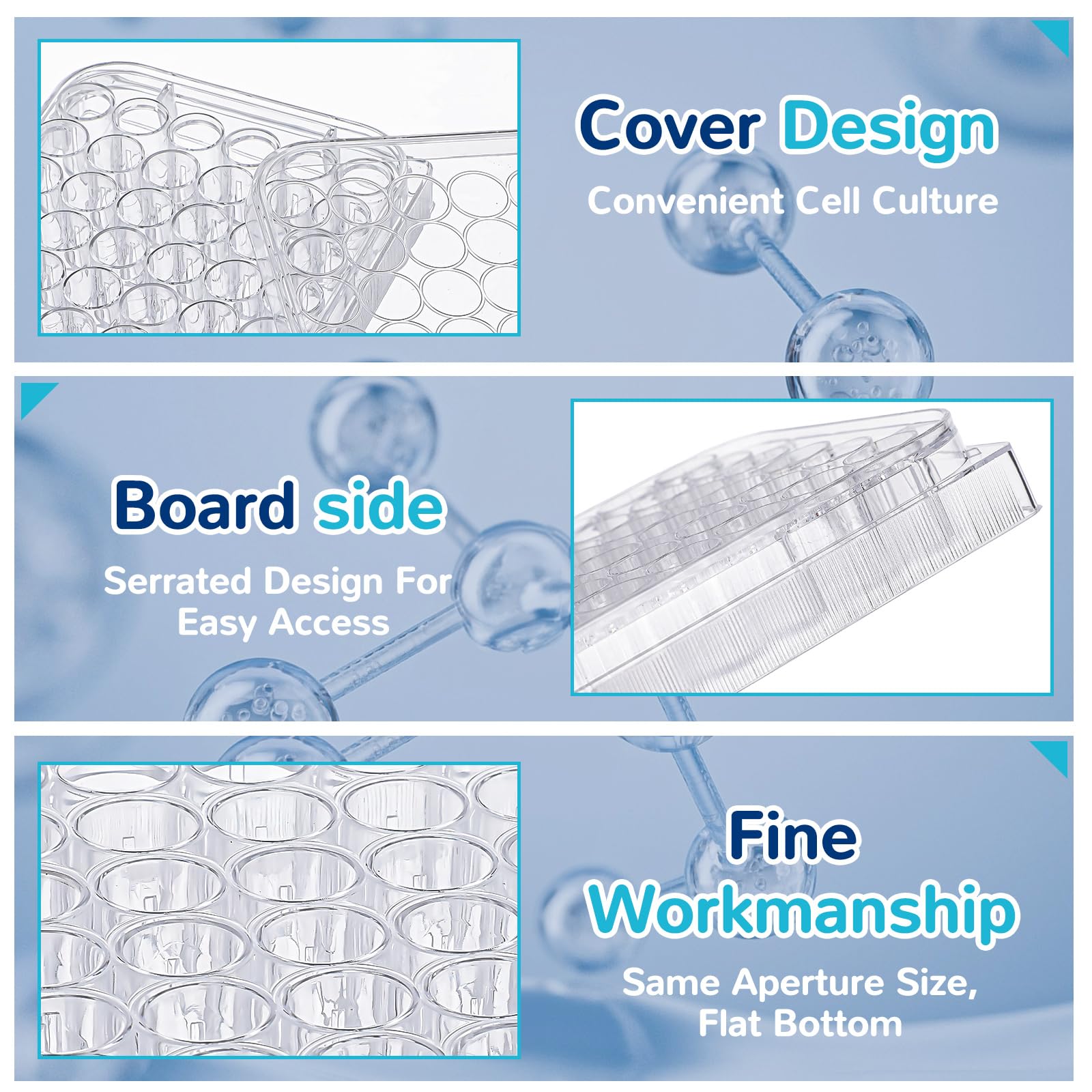 Tellegloww 1 Pack Disposable Sterile Flat Tissue Cell Culture Plates with Lid Tissue Culture Treated Plate for Lab Cell Culture, Clear (48 Well)