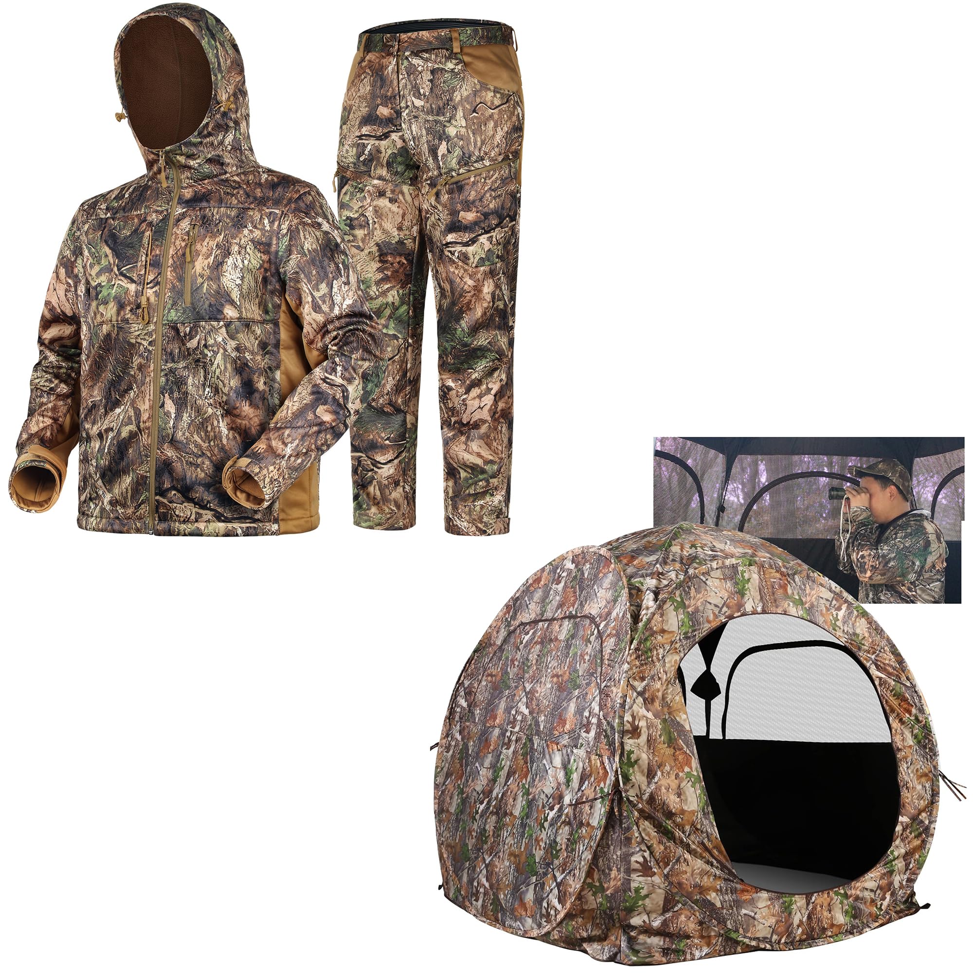 Hunting Blinds and Silent Hunting Clothes for Men Fleece Lining, Safety Strap Compatible