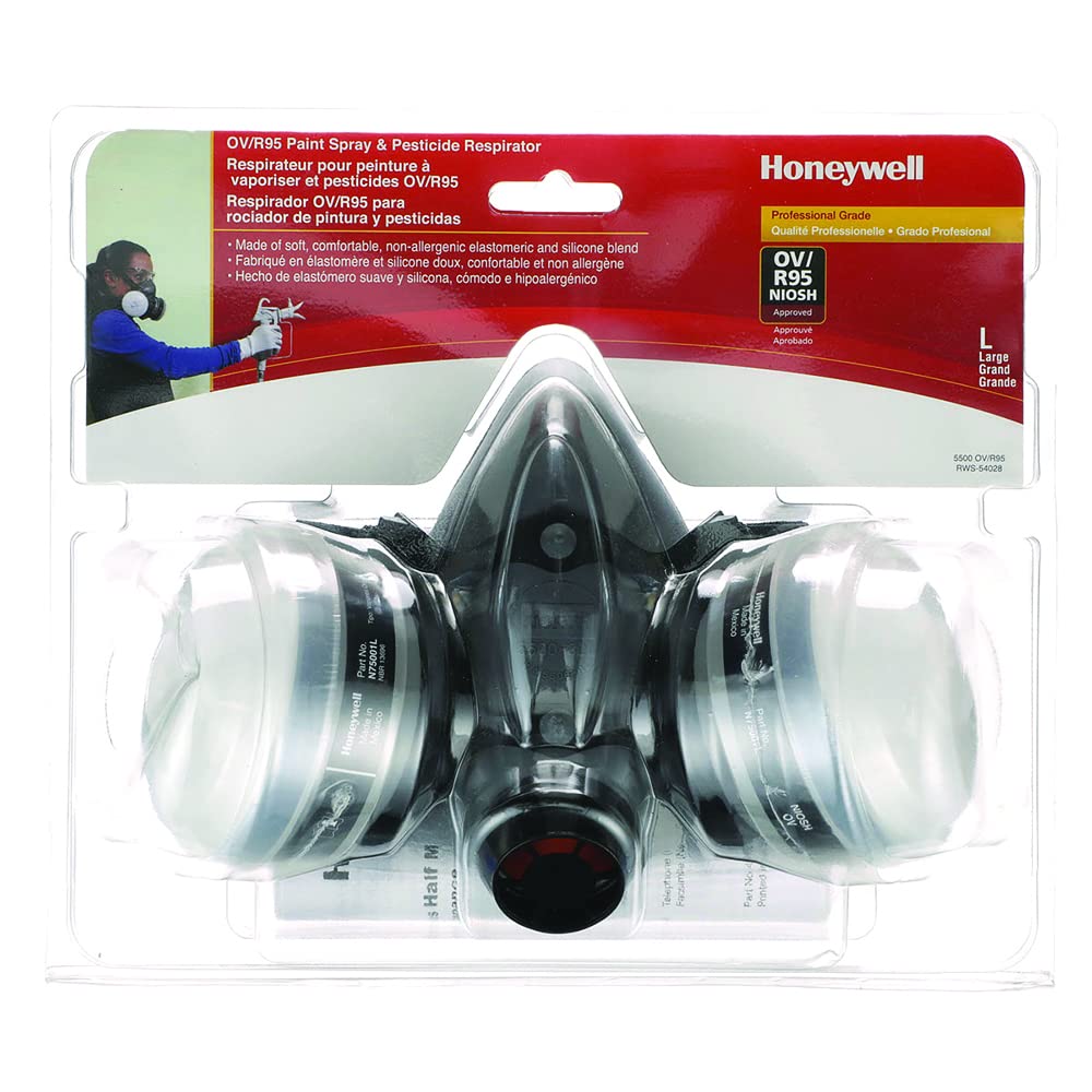 Honeywell Safety Products Paint Spray & Pesticide Reusable Half Mask OV/R95 Respirator Convenience Pack, Large (RWS-54028)