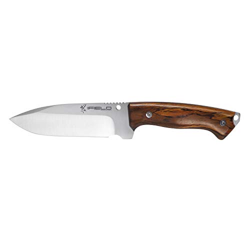 iFIELD Hunting Knife Workout EL29104, 5.9 inch MOVA Satin Blade, Brown Leather Sheath with Flint and Sharpening Stone, Camping Tool for Fishing, Hunting, Sport Activity