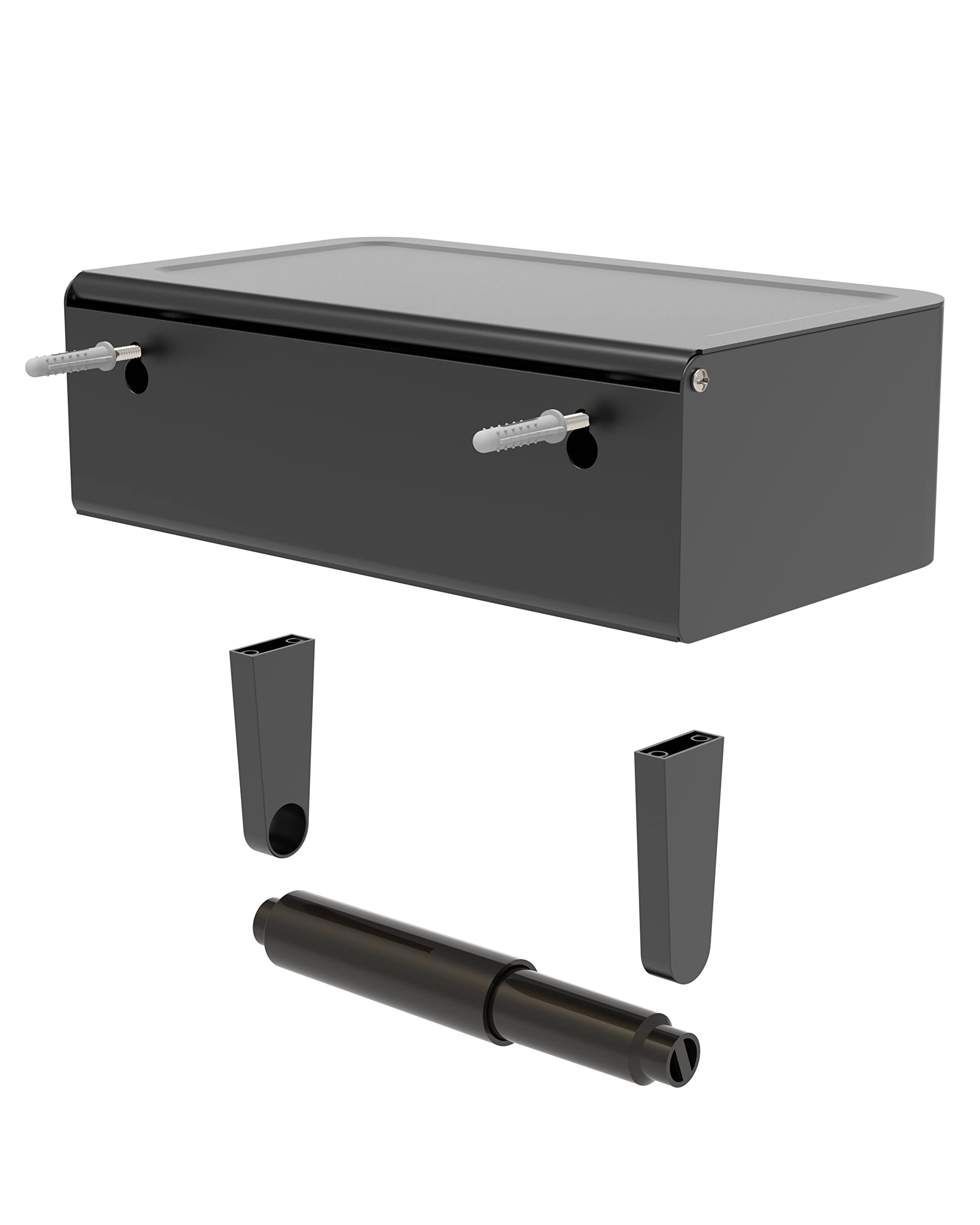 WZKALY Toilet Paper Holder with Shelf - Flushable Wipes Dispenser & Storage Fits Any Bathroom, Keep Your Wet Wipes Hidden - Stainless Steel Wall Mount Bathroom Organizer -(Matte Black, Regular roll)
