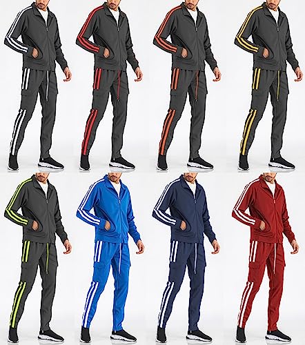 Weiv Gear Men’s Track Pants – Casual Two Stripe Cargo Pocket Ankle Zipper Sweatpants Joggers Active Athletic Workout TP500 BLKYEL M Black/Yellow