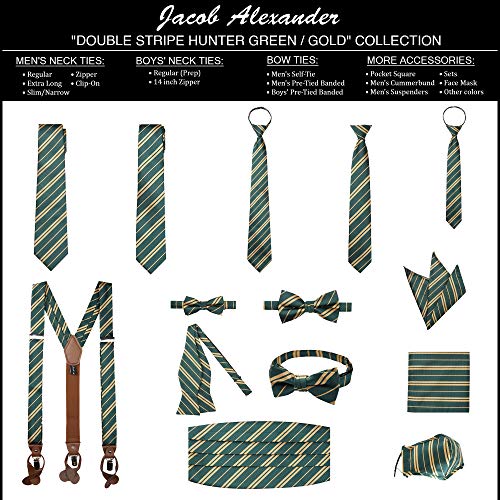 Jacob Alexander Woven Double Stripe Men's Zipper Neck Tie - Hunter Green Gold