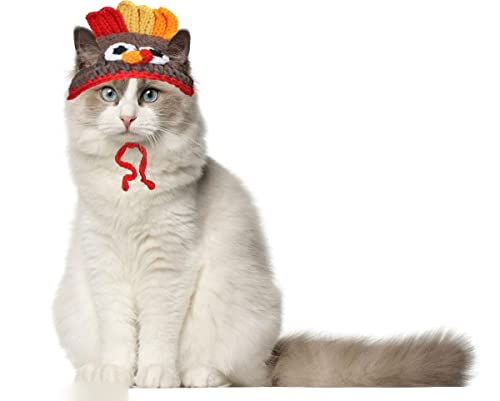 Thanksgiving Pet Costume Cat Turkey Hat Pet Knitted Cap Crochet Hat for Cats Small Dogs Halloween Thanksgiving Apparel