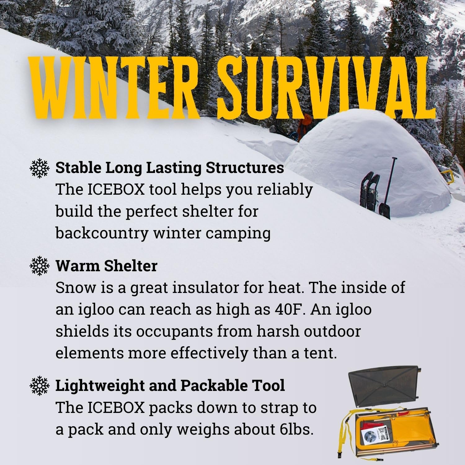ICE BOX Igloo Building Tool - Perfect Snow Block Maker for Outdoor Winter Fun in The Backyard - Use The Igloo Maker Kit to Build Snow Forts, Walls & Backcountry Camping Shelters - Warmer Than a Tent