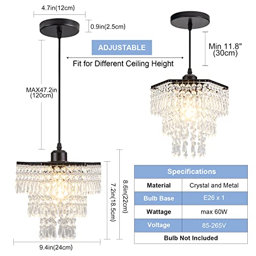 HongnuoFc 3-Tier Crystal Chandeliers Modern Mini Flush Mount Ceiling Light Fixture Hexagon Small Crystal Chandelier for Dining Room Kitchen Closet Hallway (Black, E26)
