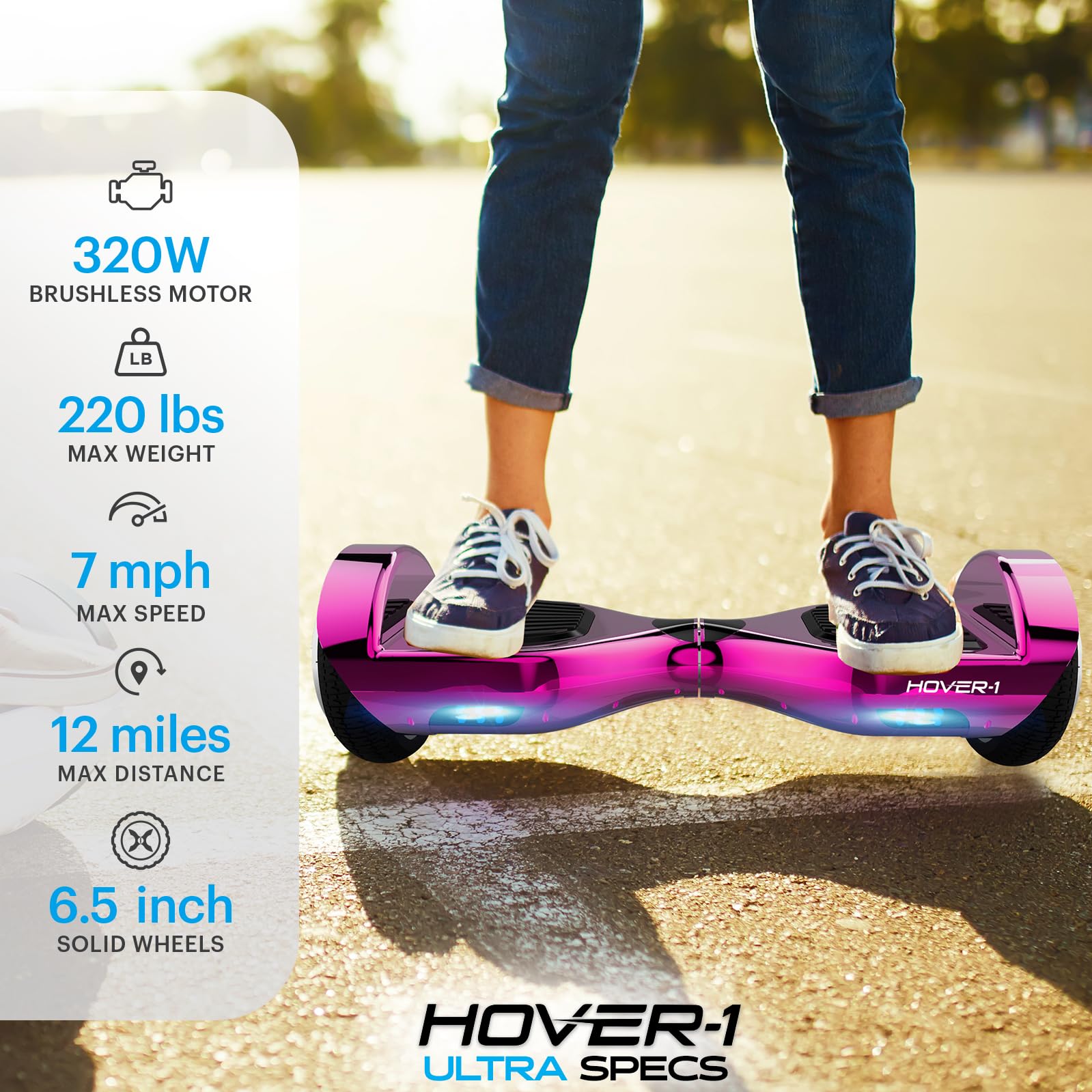 Hover-1 Ultra Electric Hoverboard | 7MPH Top Speed, 12 Mile Range, 500W Motor, Long Lasting Li-Ion Battery, Rider Modes: Beginner to Expert, 4HR Full Charge
