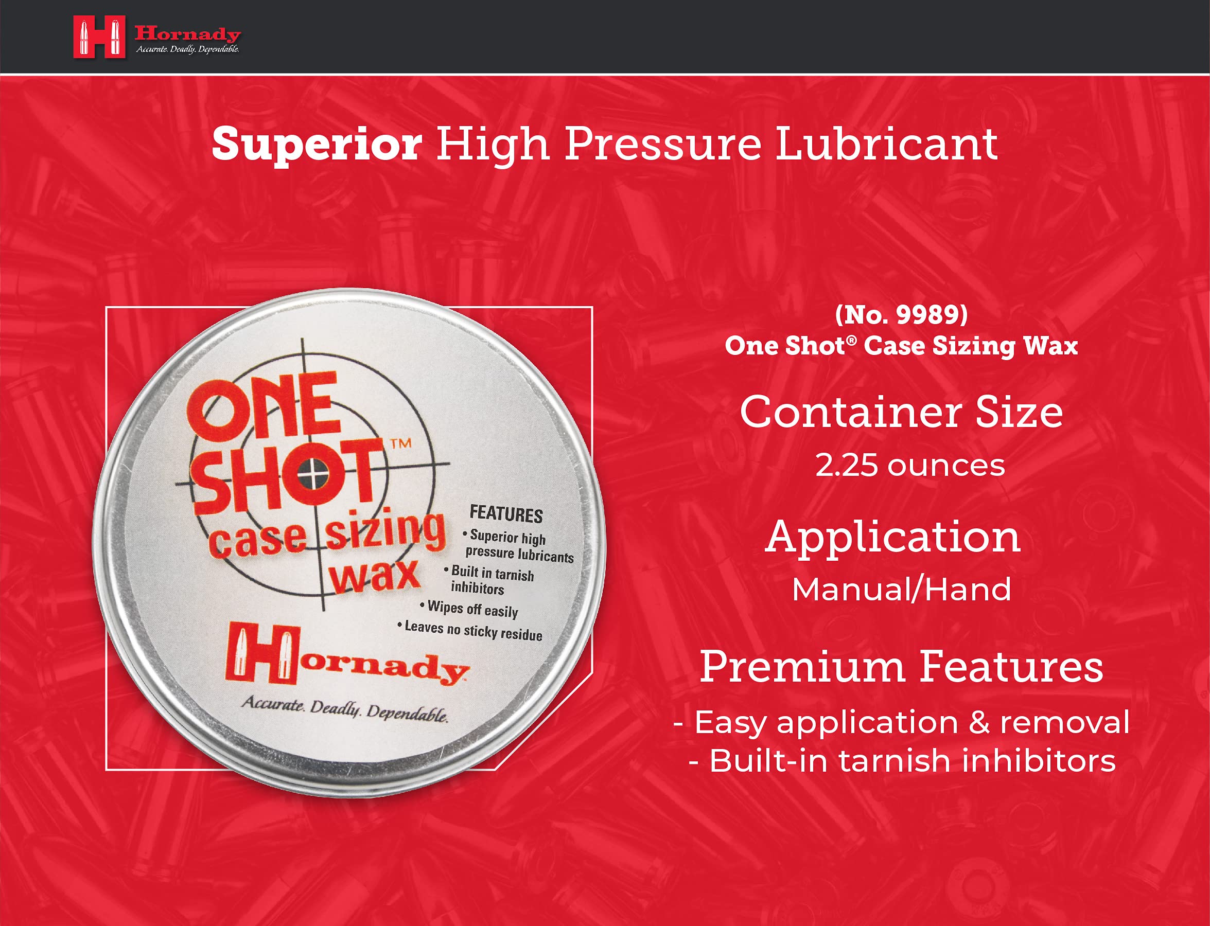 Hornady One Shot Case Sizing Wax, 2.25 Oz β Wipes Off Easily, No Sticky Residue β Straightforward Reloading, Makes Sizing Cases Smooth and No Trouble β an Alternative to Spray Lube or Lube Pads