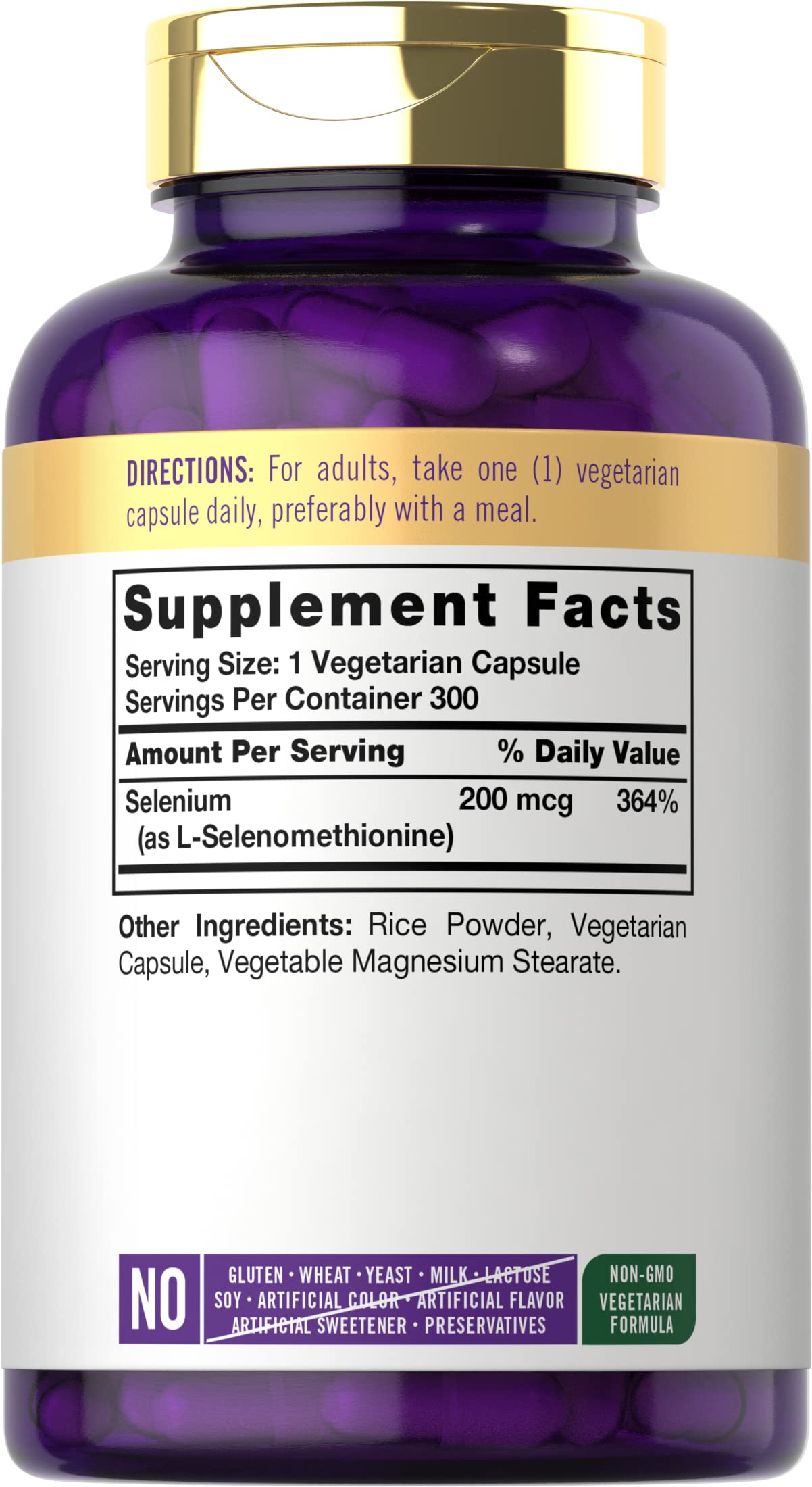 Yeast Free Selenium Supplement | 200mcg | 300 Capsules | Vegetarian, Non-GMO, and Gluten Free Mineral Formula | L-Selenomethionine | Value Size | by Carlyle