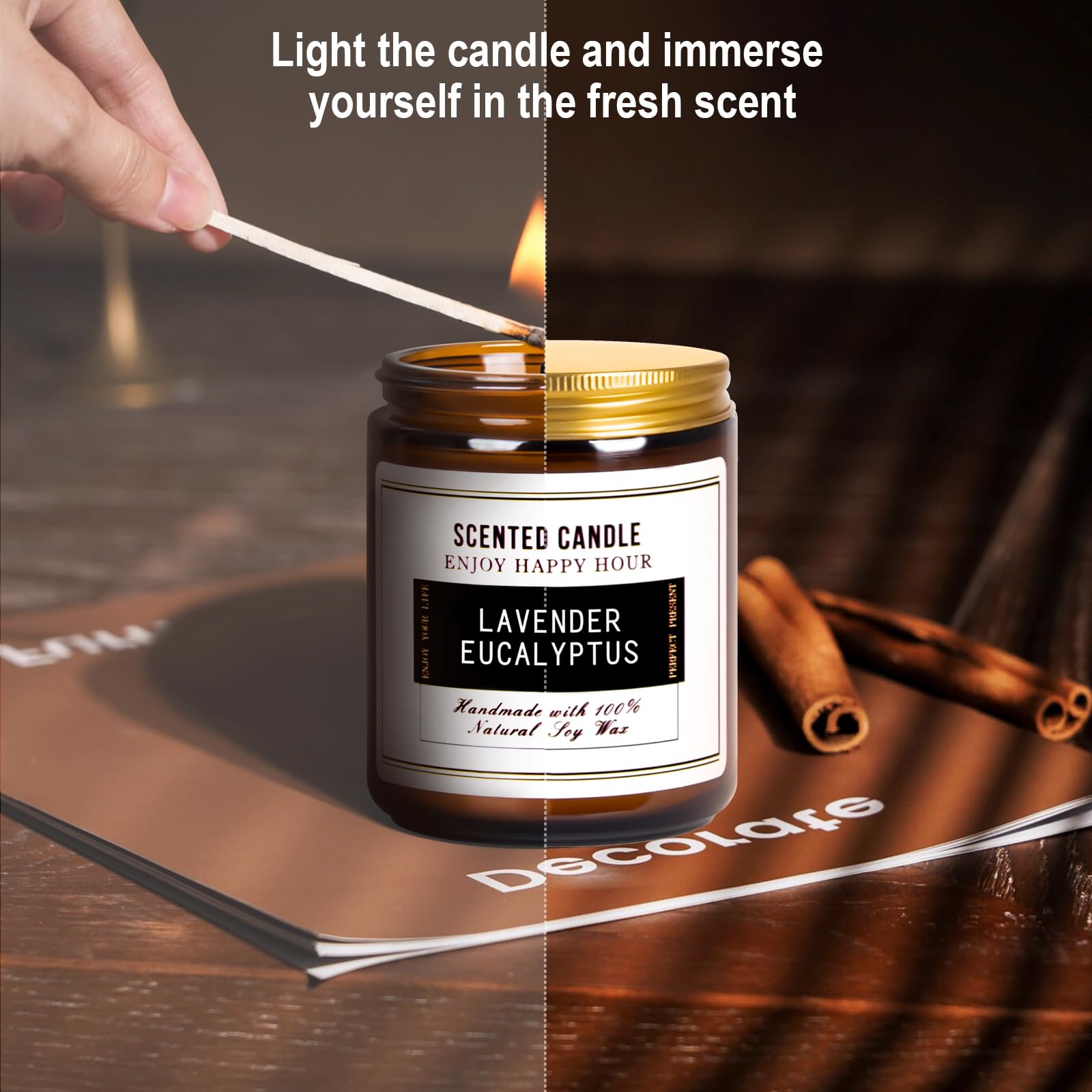 Premium Eucalyptus & Lavender Scented Candles - Soy Wax Candles | Aromatherapy Candles for Stress Relief, Meditation, Yoga, Relaxing, SPA | Natural Jar Candles for Home Men Women Office