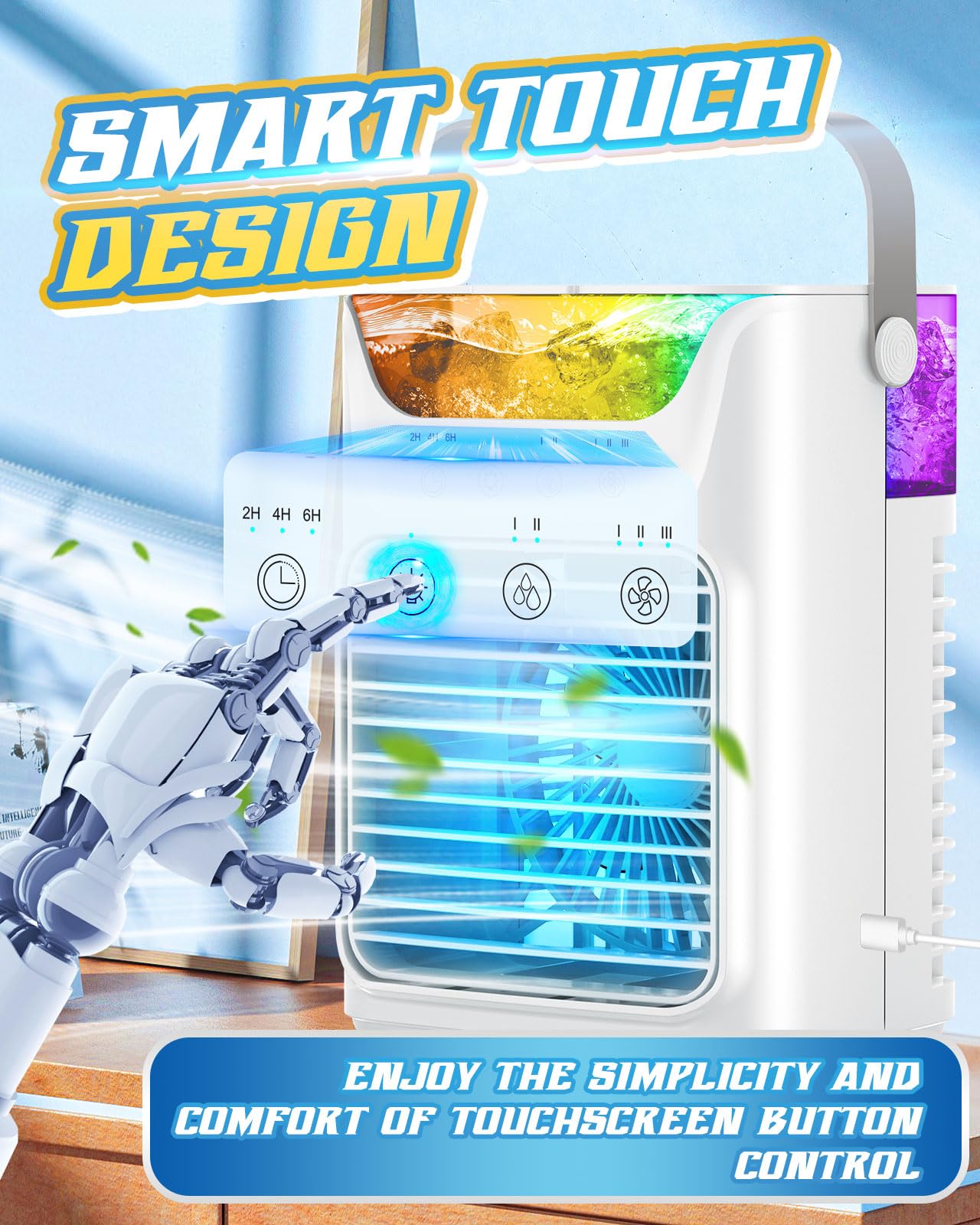 Portable Air Conditioner, 650ML 3 Powerful Speeds Mini Air Conditioner, Chill3.0 Evaporative Air Cooler, Personal Space Cooler Humidifier, Small Portable AC Fan for Home