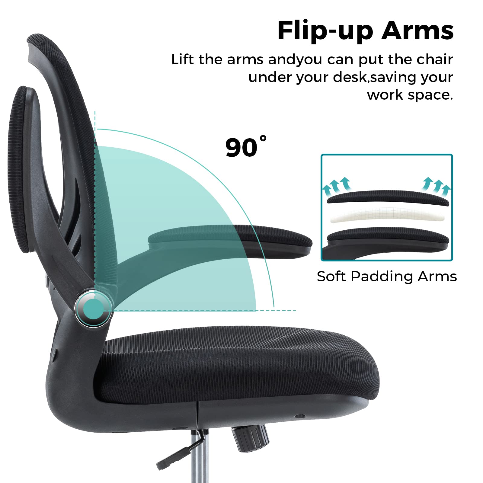 Hramk Drafting Chair, Tall Office Chair with Flip-up Arms, Mid Back Standing Desk Chair with Adjustable Foot Rest (Black)