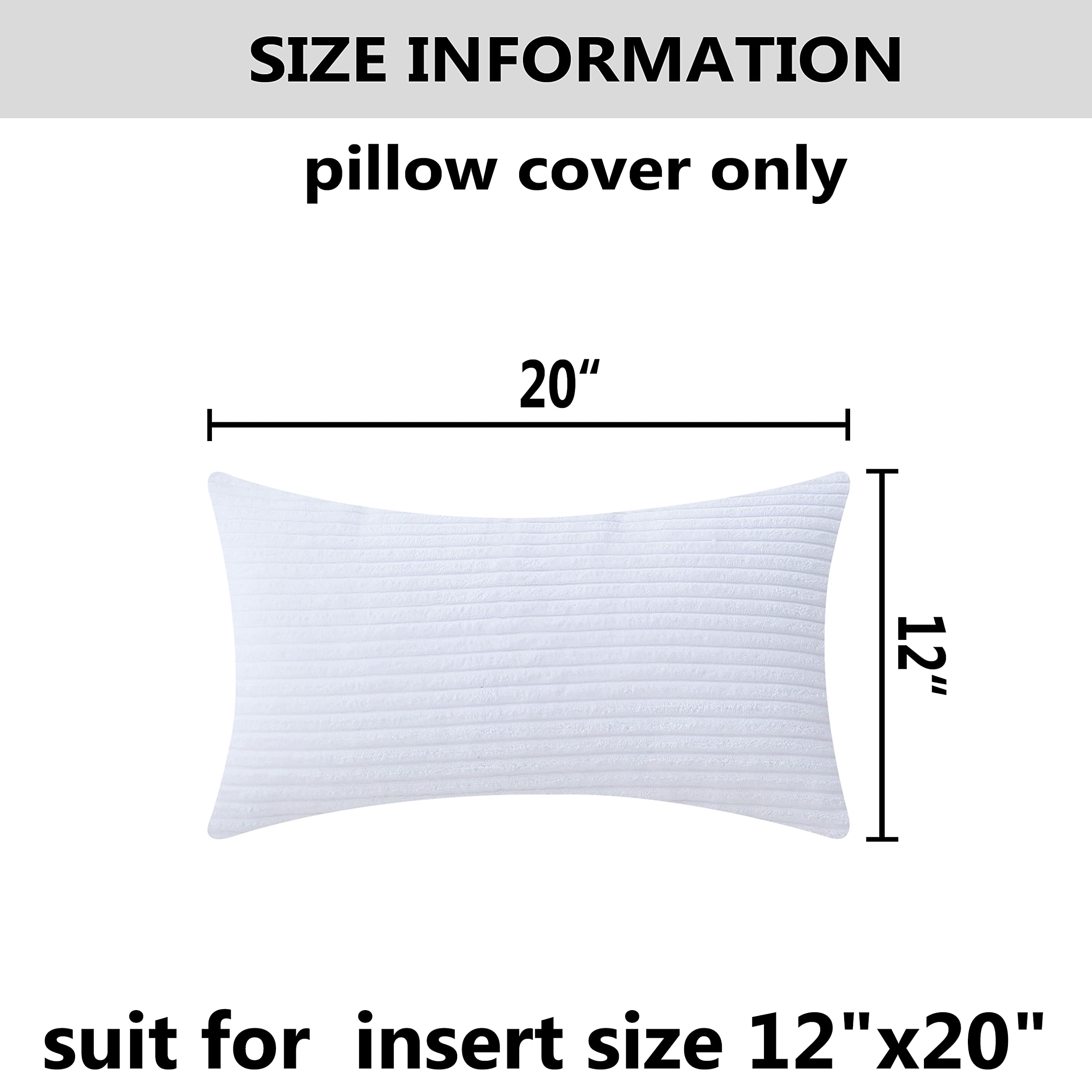 Home Brilliant Oblong Pillow Cover Decorative Striped Corduroy Rectangle Cushion Cover for Couch, 12 x 20 Inch, Pure White