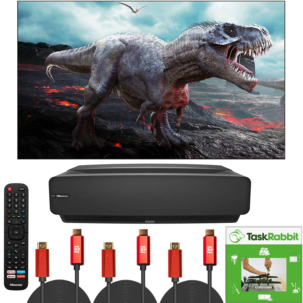 Hisense 100-Inch Class L5 Series 4K UHD Android Smart Laser TV with HDR 100L5F Home Theater Cinema Bundle with 100" ALR Screen + Deco Gear Pack of 3 HDMI Cables and TaskRabbit Installation Services