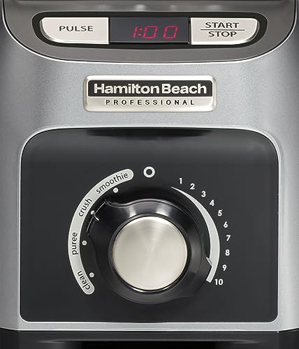 Hamilton Beach Professional 1800W Blender with 64oz BPA Free Jar, LED Timer, 4 Programs & Variable Speed Dial for Puree, Ice Crush, Shakes and Smoothies, Silver (58850)