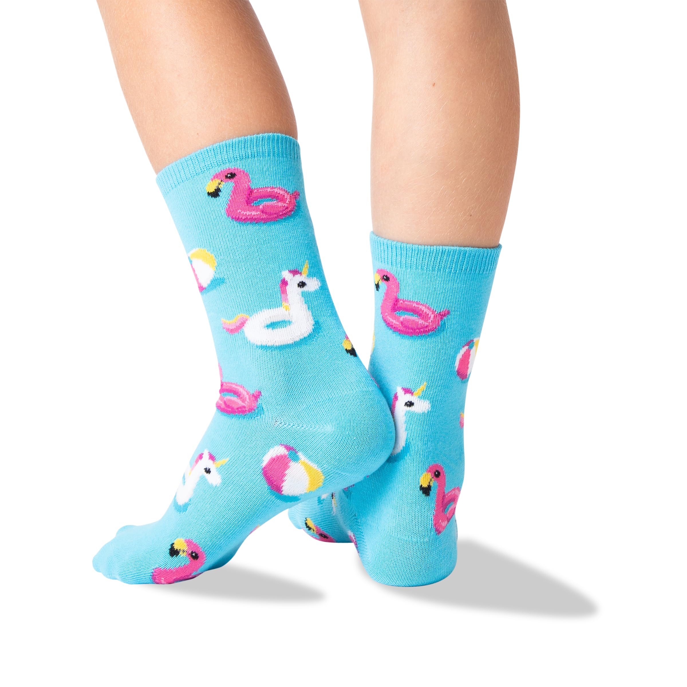 Hot Sox Kids' Big Fun Conversation Starter Crew Socks-1 Pair Pack-Cool & Cute Boys and Girls Gifts, Pool Floats (Aqua), Small-Medium