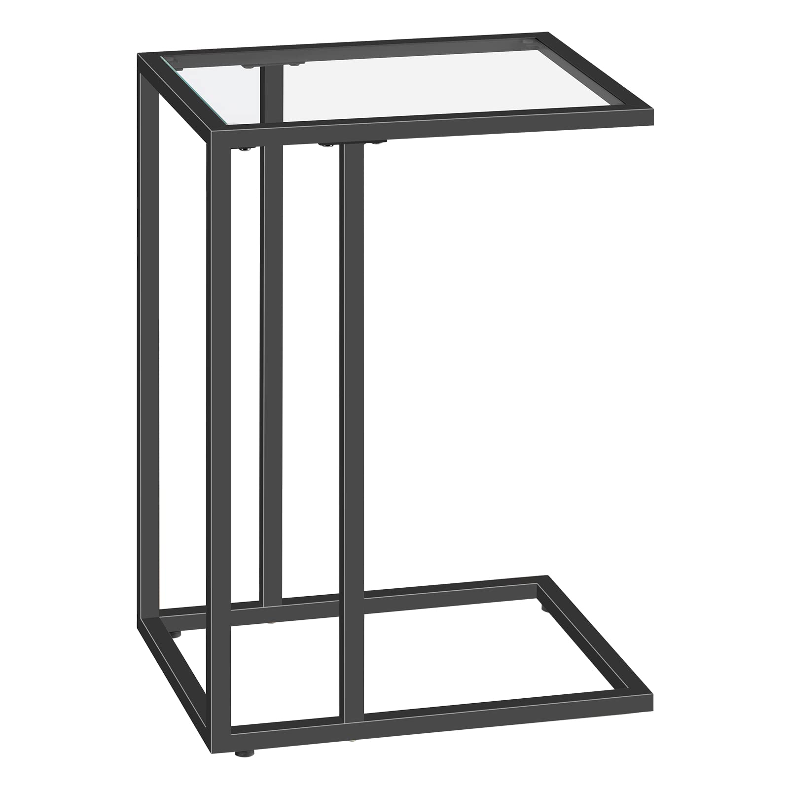 HOOBRO C Shaped End Table, Tempered Glass Snack Side Table with Metal Frame, TV Tray Table for Small Space, Sofa Couch and Bed, Modern Style, White WT03SF01