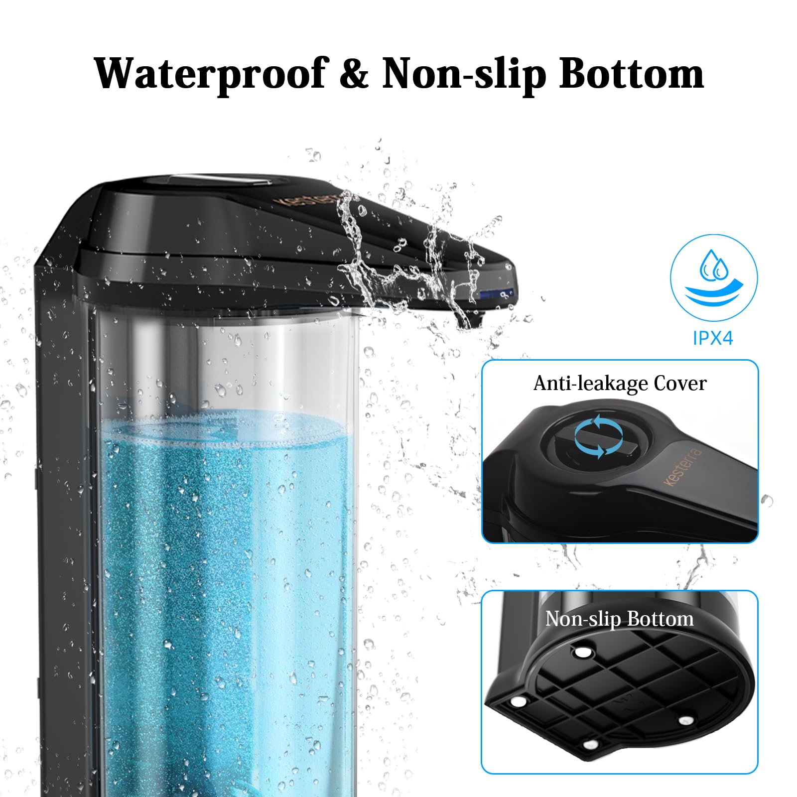 KESTERRA Automatic Soap Dispenser, 17oz/500ml Touchless Battery Operated Liquid Soap Dispenser with 7levels Adjustable Soap Volume, Perfect for Commercial or Household Use, Black
