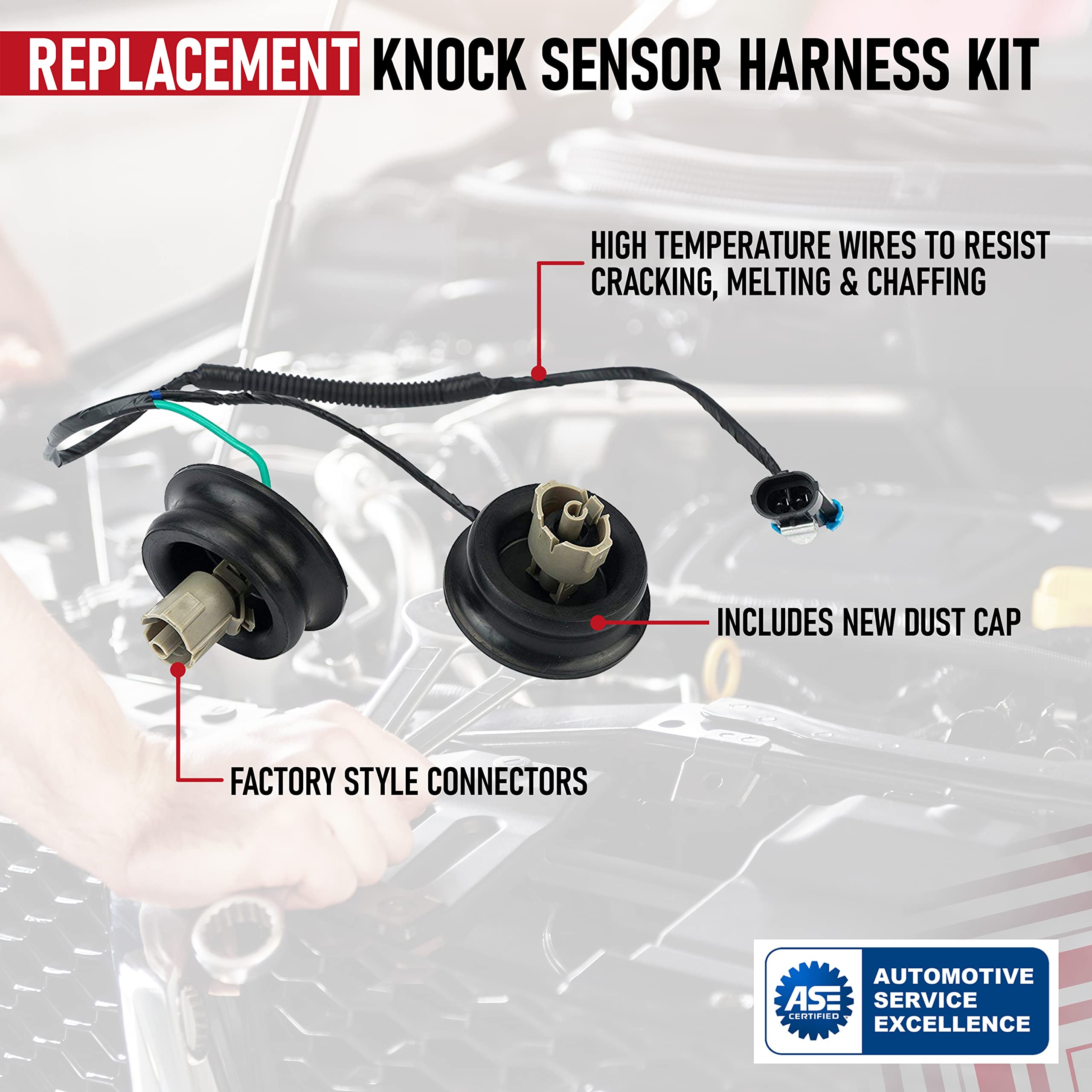 Ignition Dual Knock Sensor Connectors with Wire Harness Kit - 12601822, 917-033 - Fits Chevy, GMC & Cadillac - Suburban,Silverado,Tahoe,Sierra,Yukon, Avalanche,4.8,5.3,6.0 - Engine Detonation Sensor